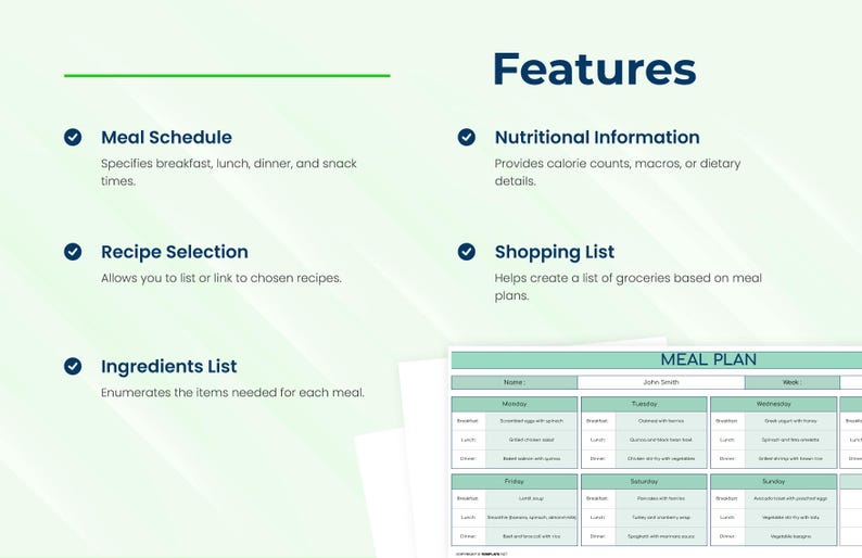 Meal Planner Excel Template (printable) - Etsy