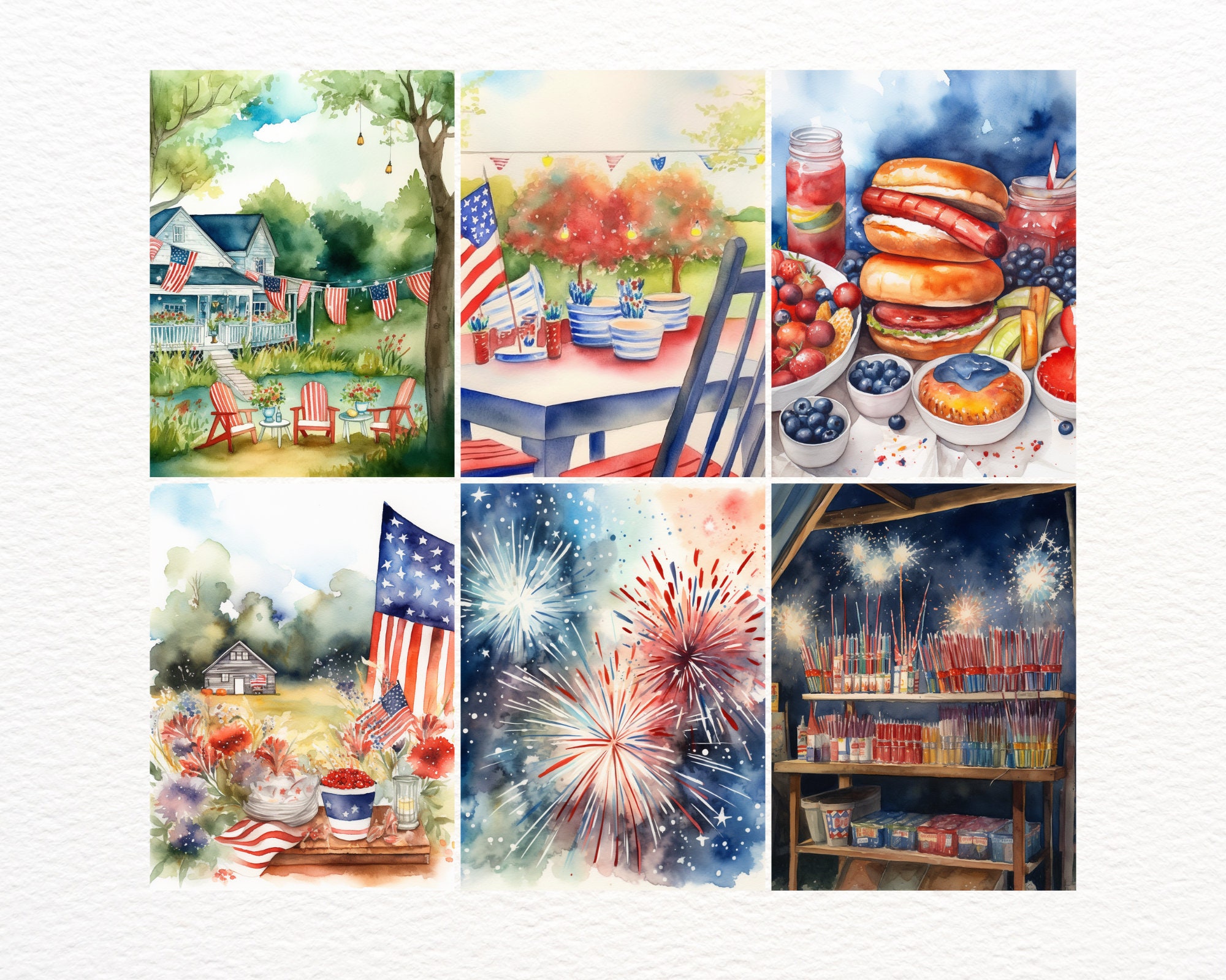 Fourth of July Scenes, Watercolor Fourth of July Clipart, Watercolor ...