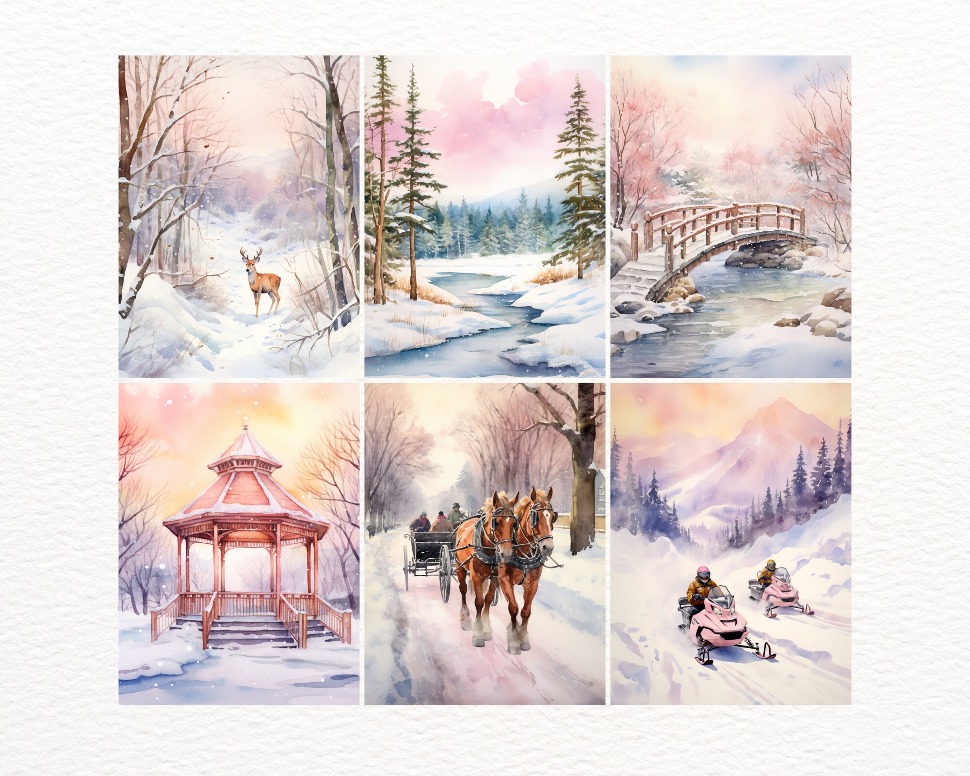 Winter Scenes, Watercolor Winter Clipart, Watercolor Clipart, Digital ...