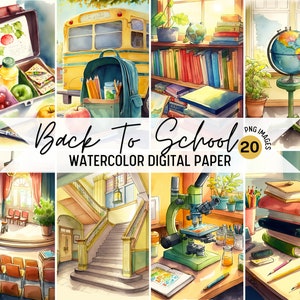 Back to School Scenes Watercolor Autumn Clipart Watercolor - Etsy