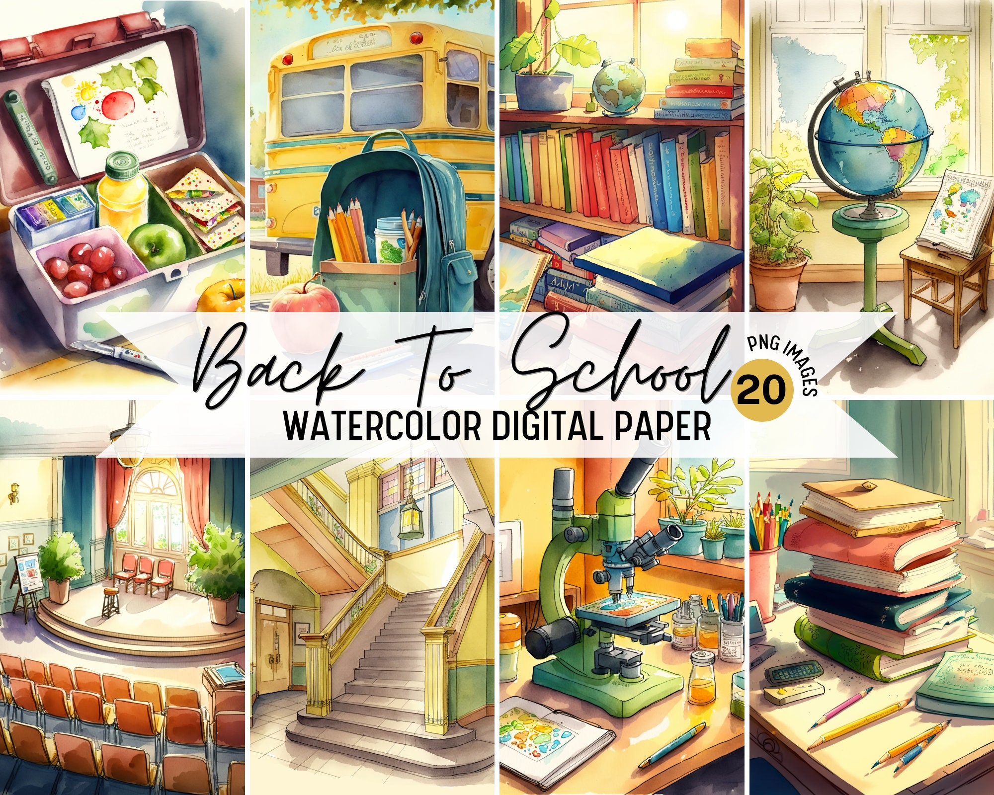 Back to School Scenes Watercolor Autumn Clipart Watercolor - Etsy