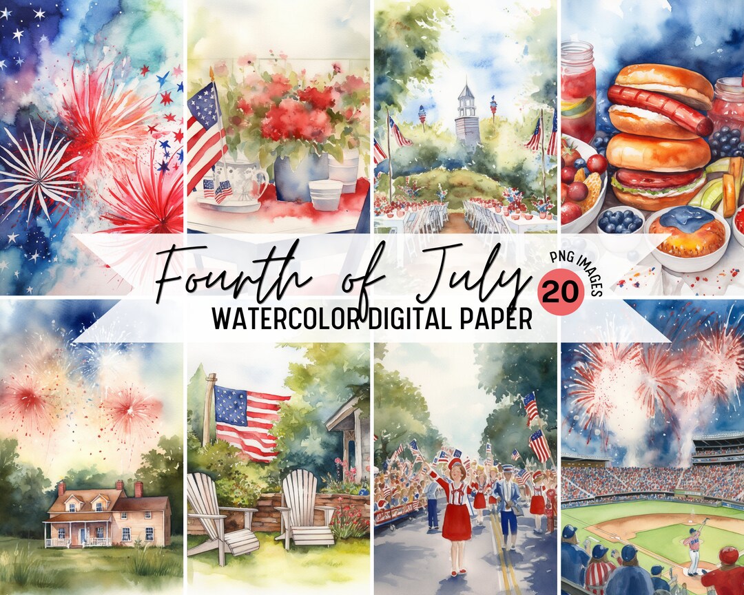 Fourth of July Scenes, Watercolor Fourth of July Clipart, Watercolor ...