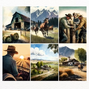 Ranch Scenes, Watercolor Ranch Clipart, Digital Ranch Art, Watercolor ...