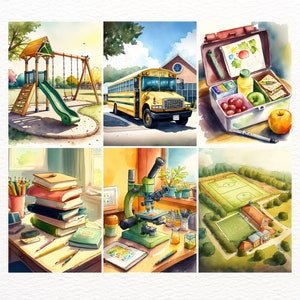 Back to School Scenes Watercolor Autumn Clipart Watercolor - Etsy