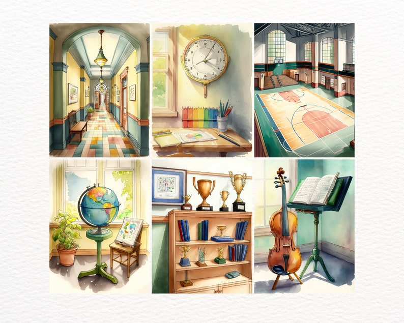 Back to School Scenes Watercolor Autumn Clipart Watercolor - Etsy