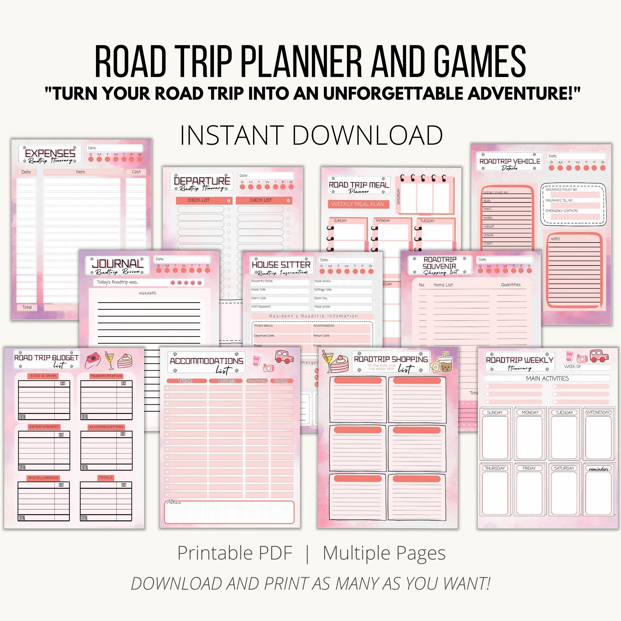 Ultimate Road Trip Planner & Printable Games:fun Activities, Maps ...