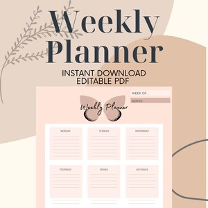 Editable Weekly Planner Worksheet | Printable Planner PDF | Productivity Planner | Digital ...