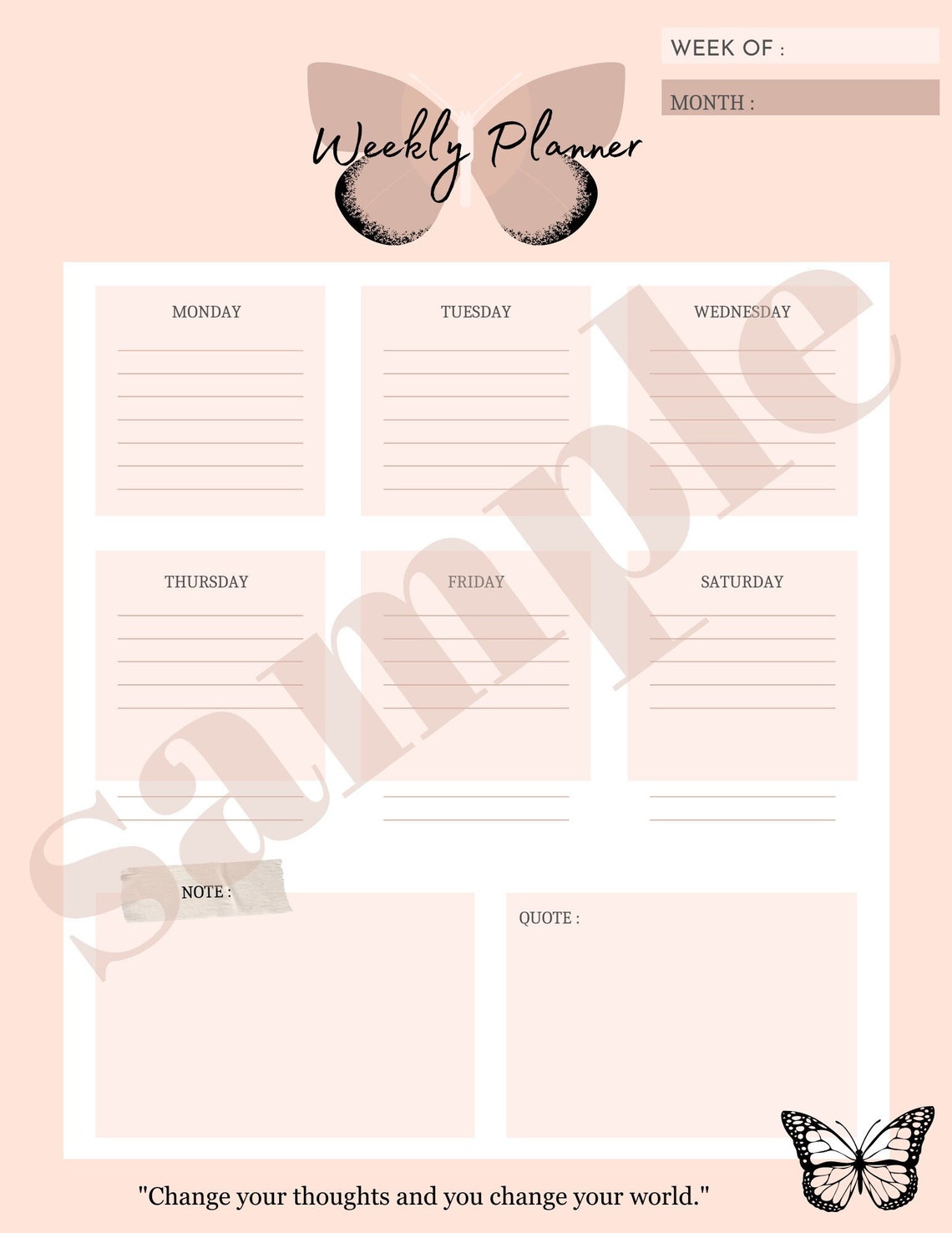 Editable Weekly Planner Worksheet | Printable Planner PDF ...