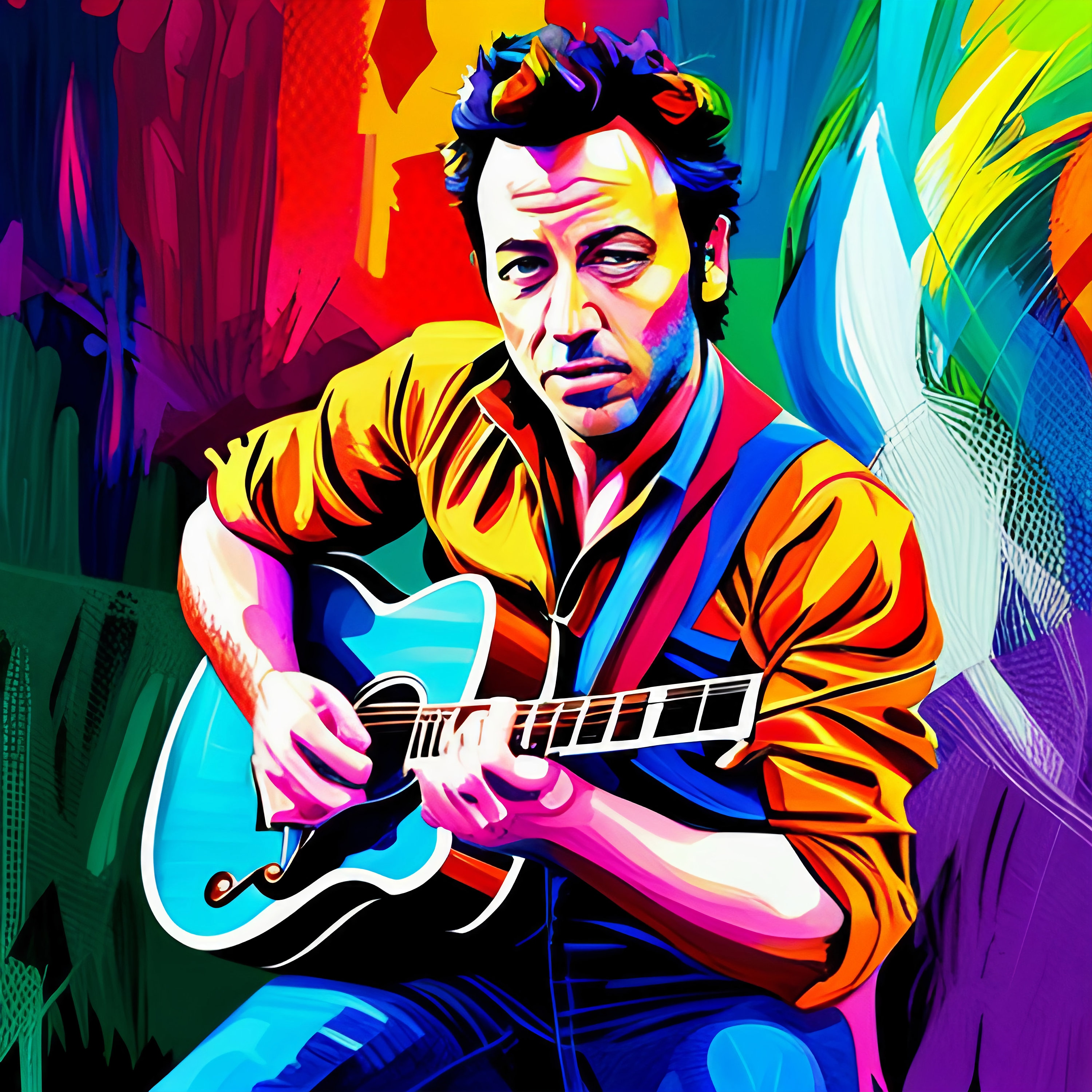 Bruce Springsteen Pop Art Print, Rock Legend Guitar, Iconic Musician Poster