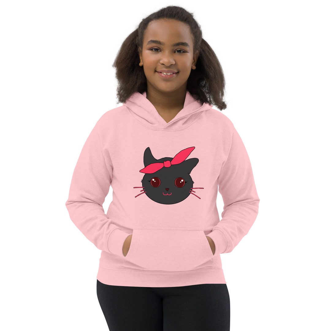 Kids Hoodie With Black Kitten, Cute Kitten Hoodie, Adorable Kitten ...