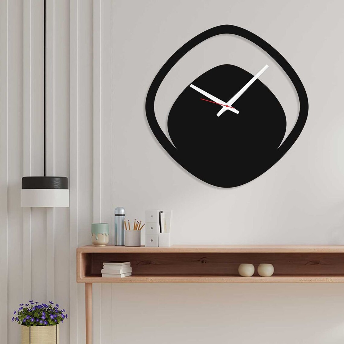 Modern Clock, Unique Wall Clock, Numbers Clock, Minimalist Oak Clock ...