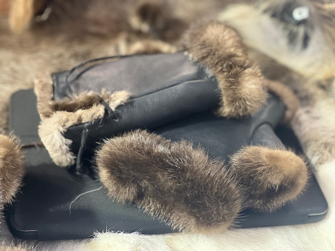Fingerless Leather Mittens, With Otter Trim and Sheared Beaver Liner - Etsy
