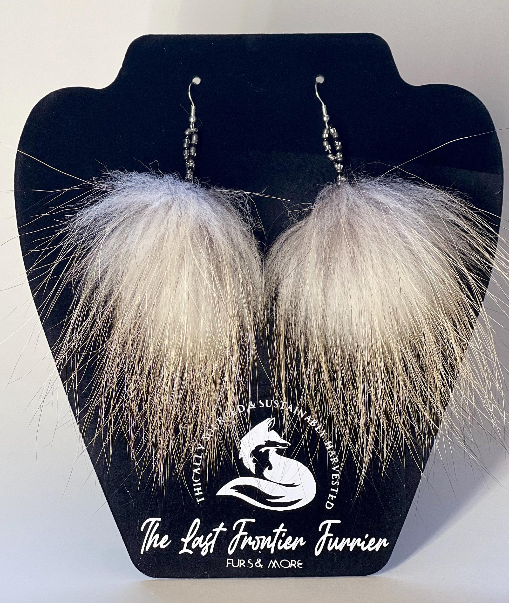 Hand-beaded Fox Fur Earrings – Alaskan Artisan Jewelry, Sterling Silver ...