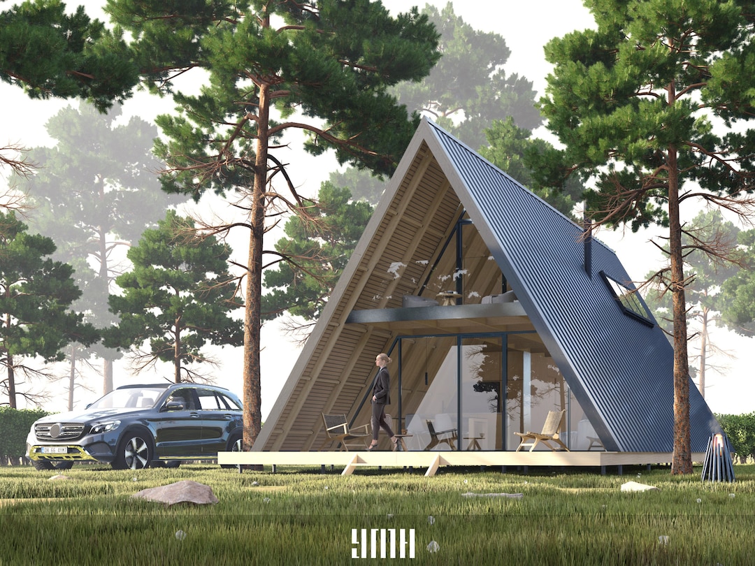 Large A-frame Cabin House Architectural Plans, Black Metal Facade (PDF ...