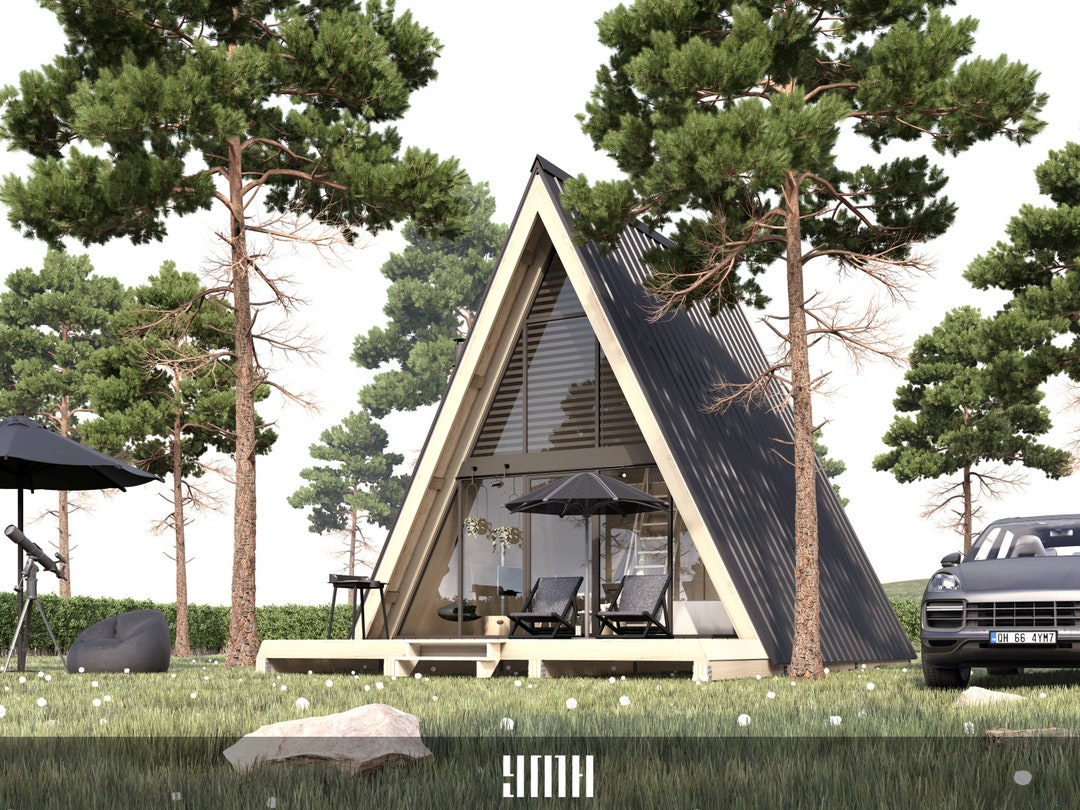 Two Storey Triangular Tiny House, A Frame Cabin Plan, 1 Bed, 1 Bath, 1 ...