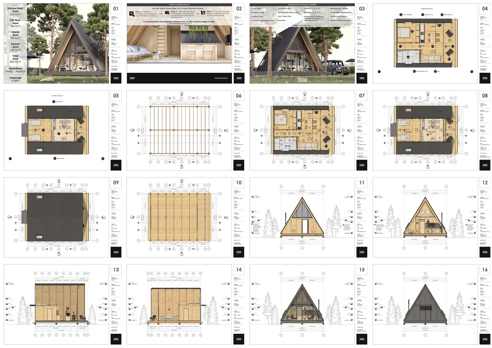 Mini A-frame House Architectural Plans, 2 Bedroom Cabin (PDF) - Etsy