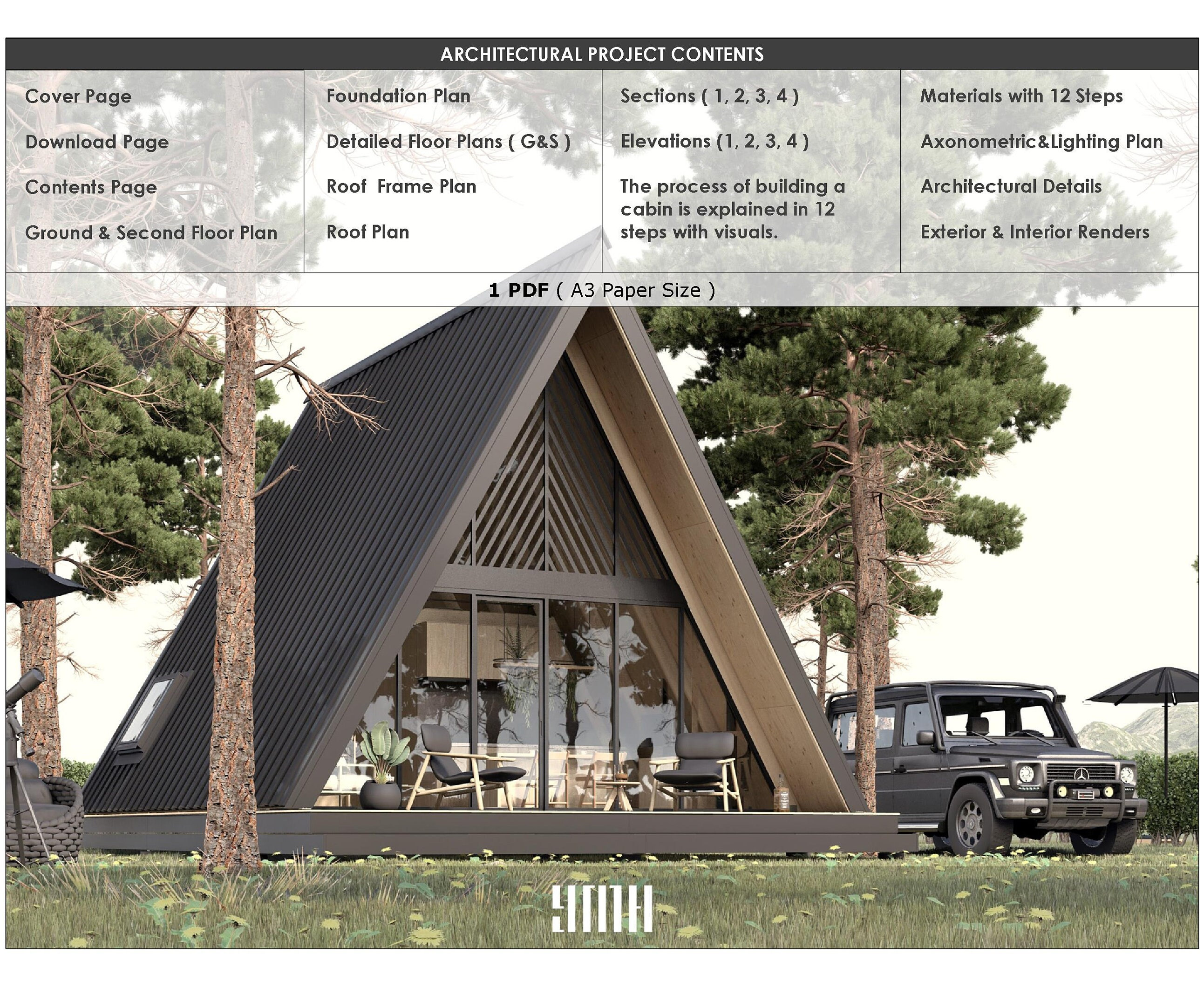 Mini A-frame House Architectural Plans, 2 Bedroom Cabin (PDF) - Etsy