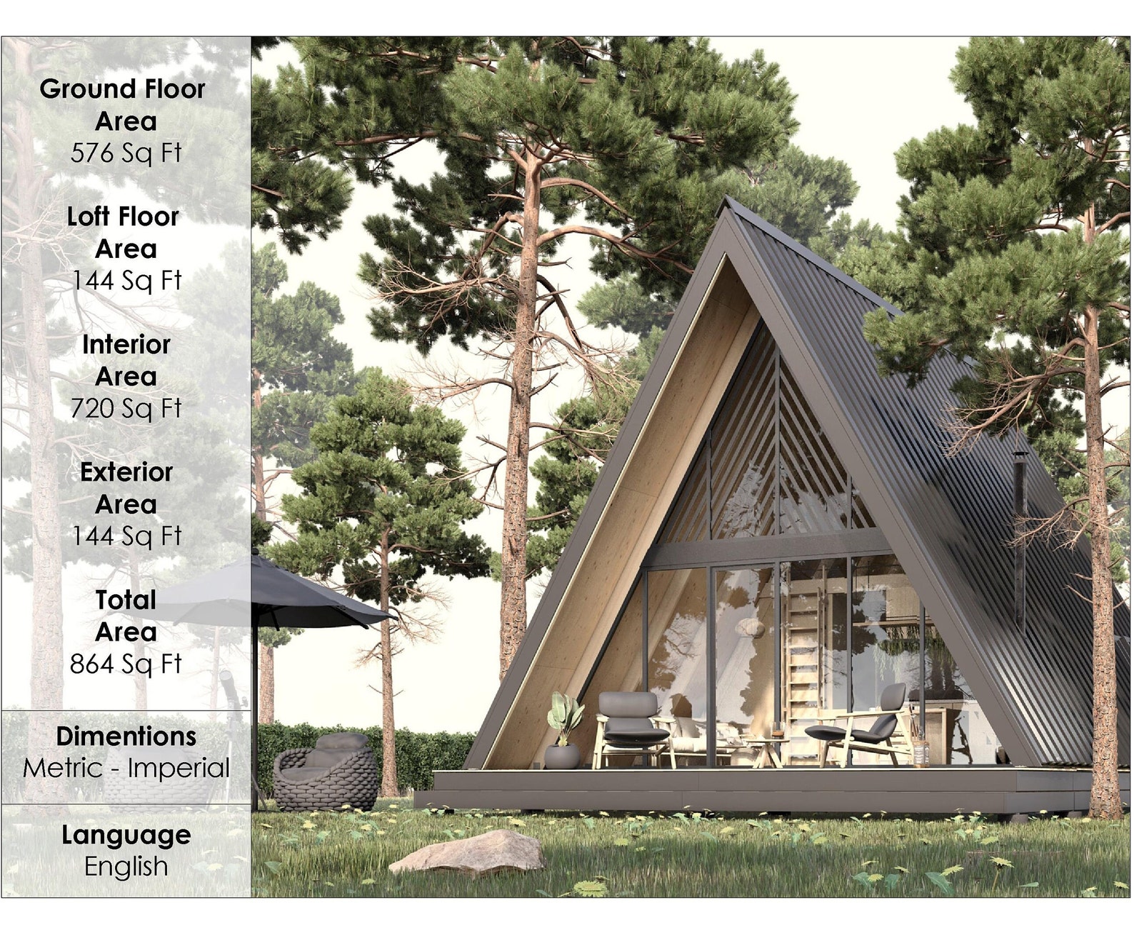 Mini A-frame House Architectural Plans, 2 Bedroom Cabin (PDF) - Etsy