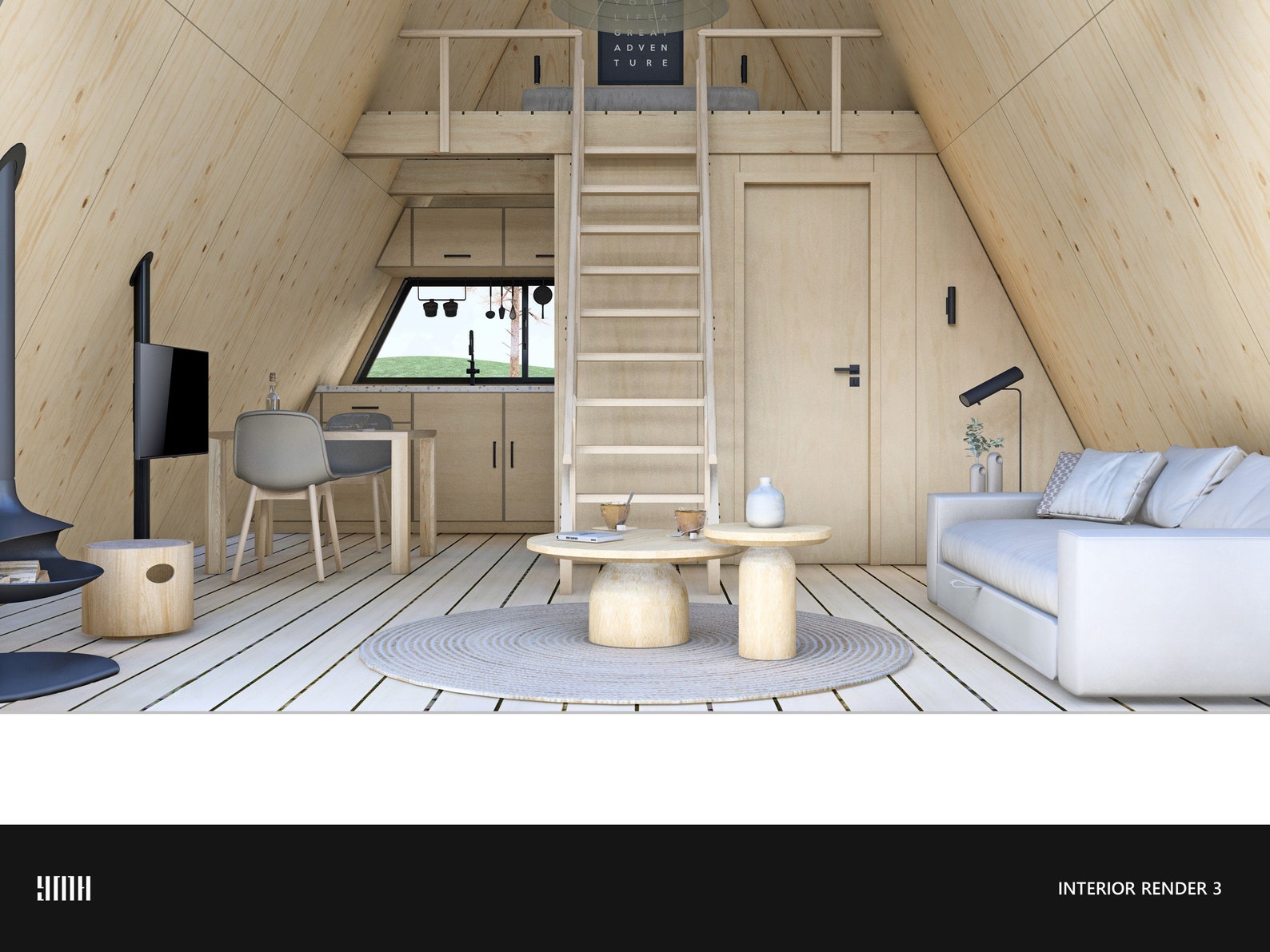 Two Storey Triangular Tiny House, A Frame Cabin Plan, 1 Bed, 1 Bath, 1 ...