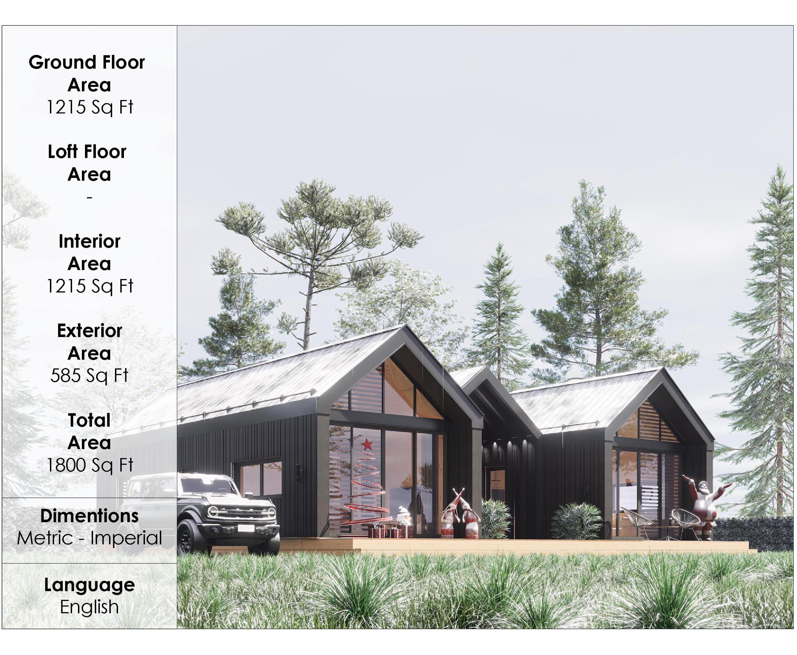 Nordic Lean Cabin, Single Storey House, 2 Bedroom, 2 Bathroom, (15' X ...