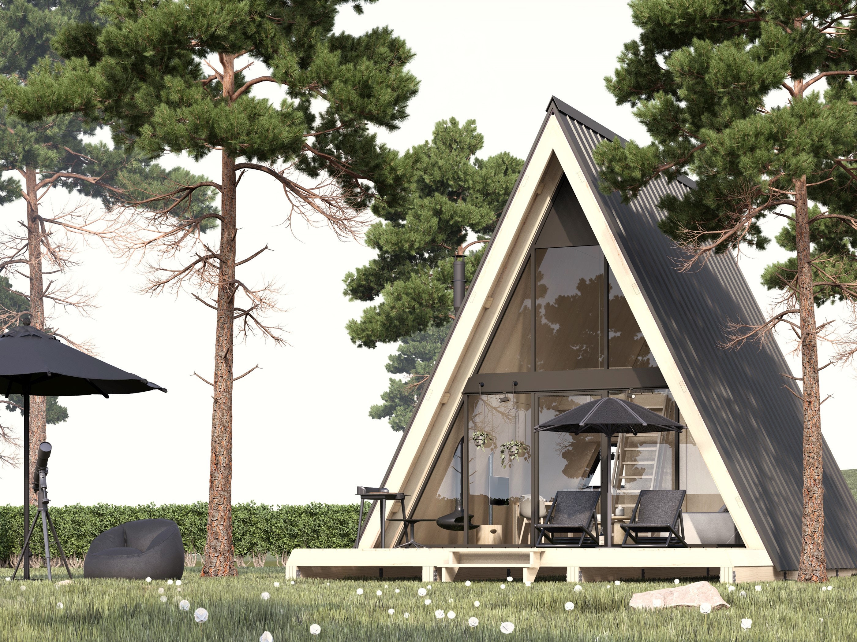 Two Storey Triangular Tiny House, A Frame Cabin Plan, 1 Bed, 1 Bath, 1 ...