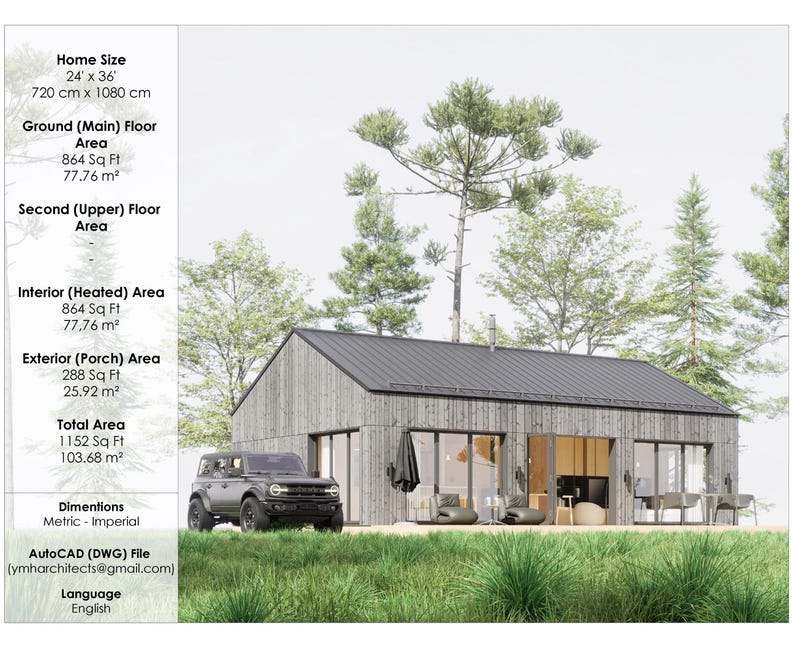 Modern Gray Gable House Plans, 2 Bed, 1 Bath (56 Pages PDF) - Etsy