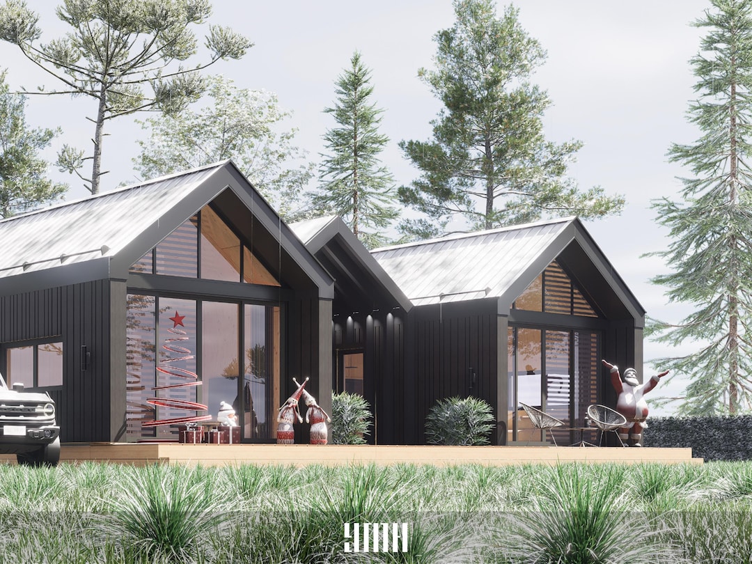 Nordic Lean Cabin, Single Storey House, 2 Bedroom, 2 Bathroom, (15' X ...