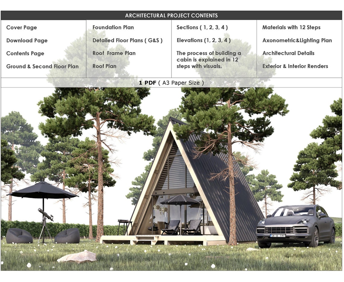 Two Storey Triangular Tiny House, A Frame Cabin Plan, 1 Bed, 1 Bath, 1 ...