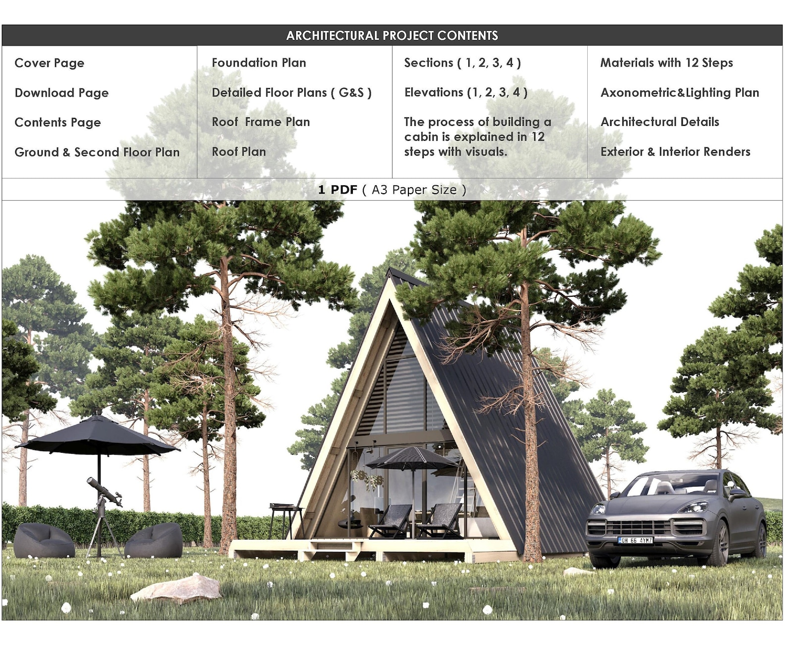 Two Storey Triangular Tiny House, A Frame Cabin Plan, 1 Bed, 1 Bath, 1 ...