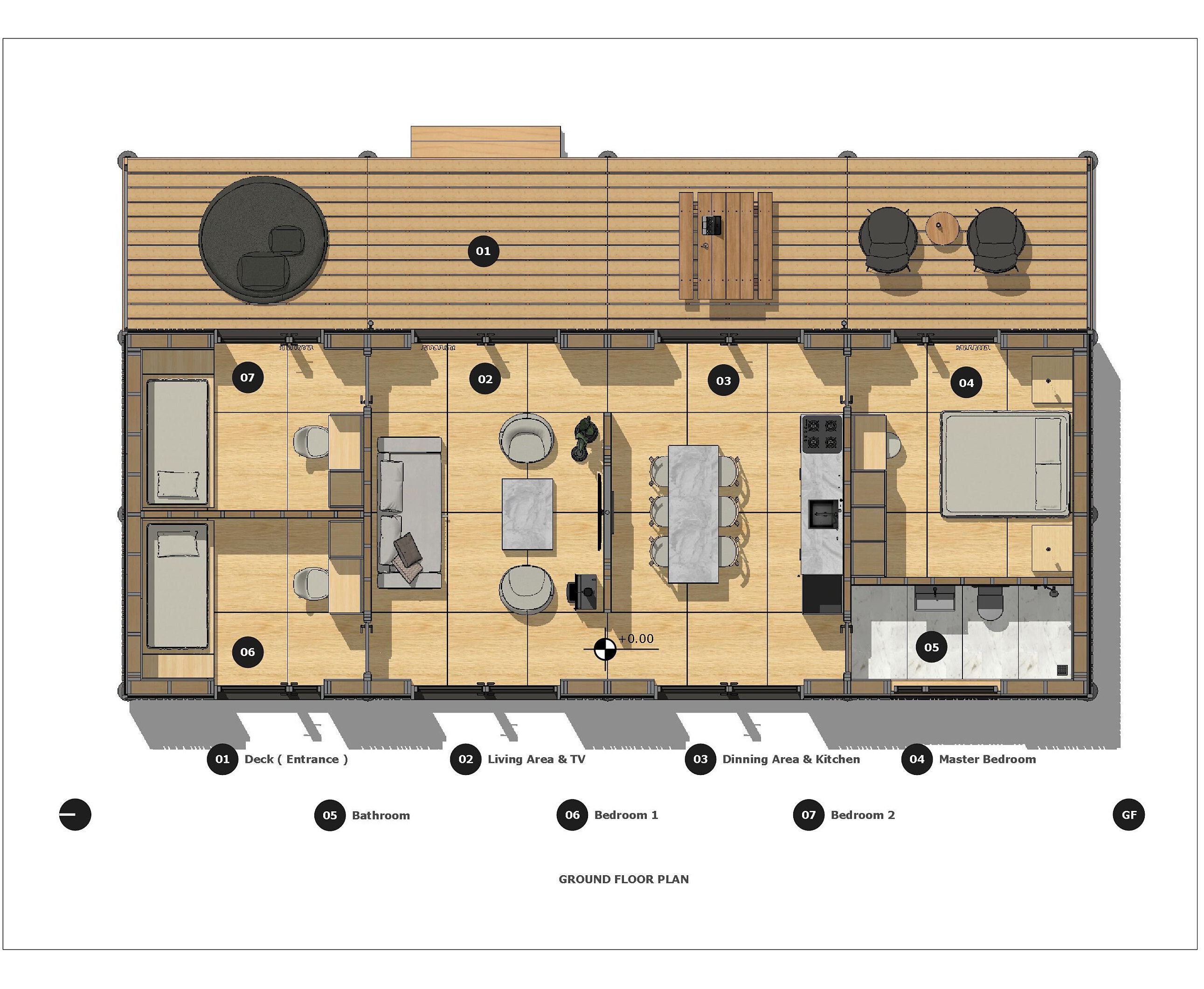 Modern Single Storey House, Cabin House Plan, 3 Bedroom, 1 Bathroom, 18 ...