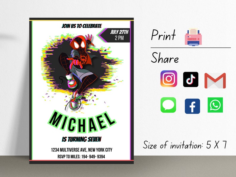 Spiderman Invitation Spiderman Into the Spider-verse Invitation ...