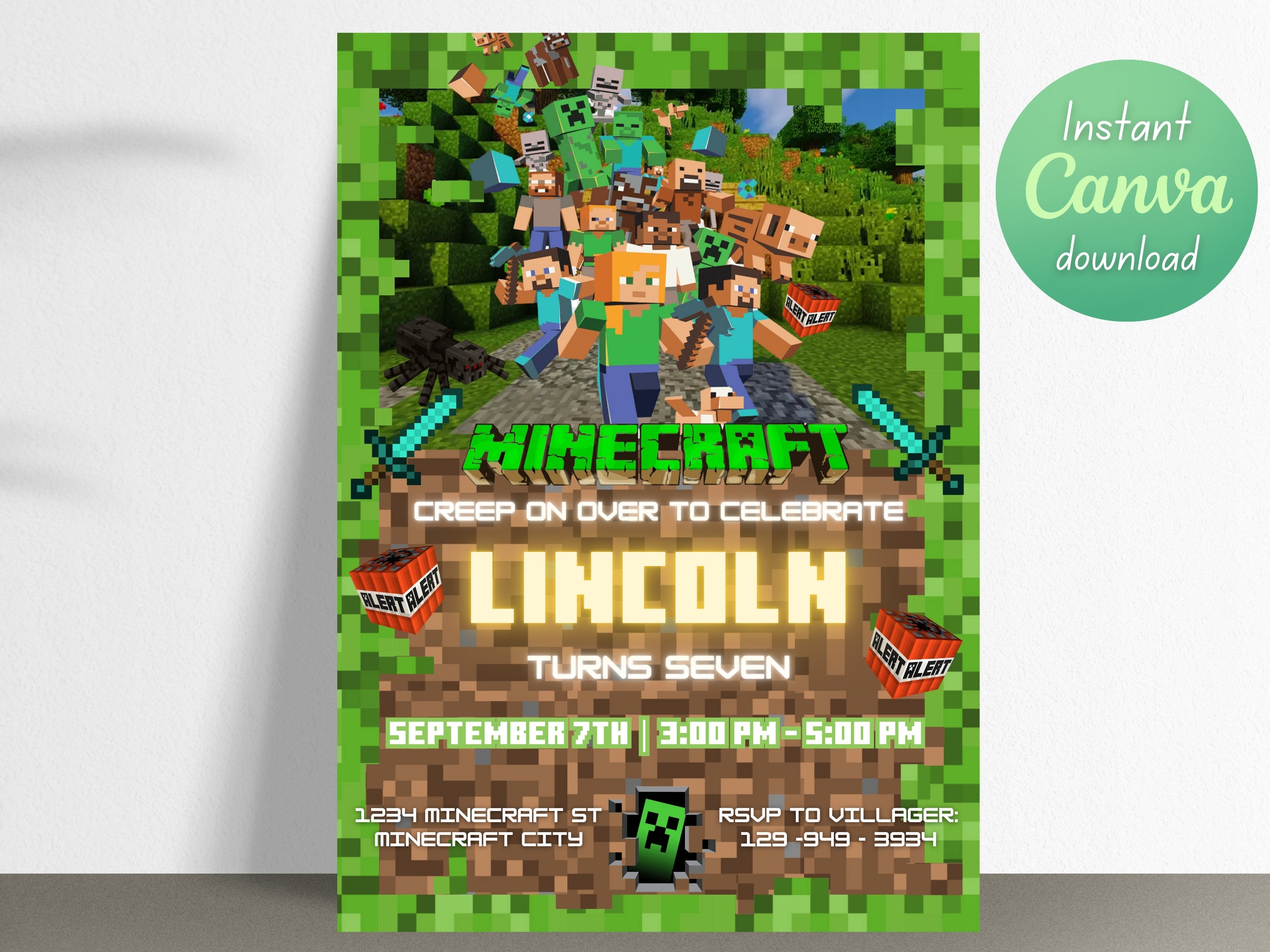 Minecrafter Birthday Invitation Minecraft Party Minecrafter Birthday ...
