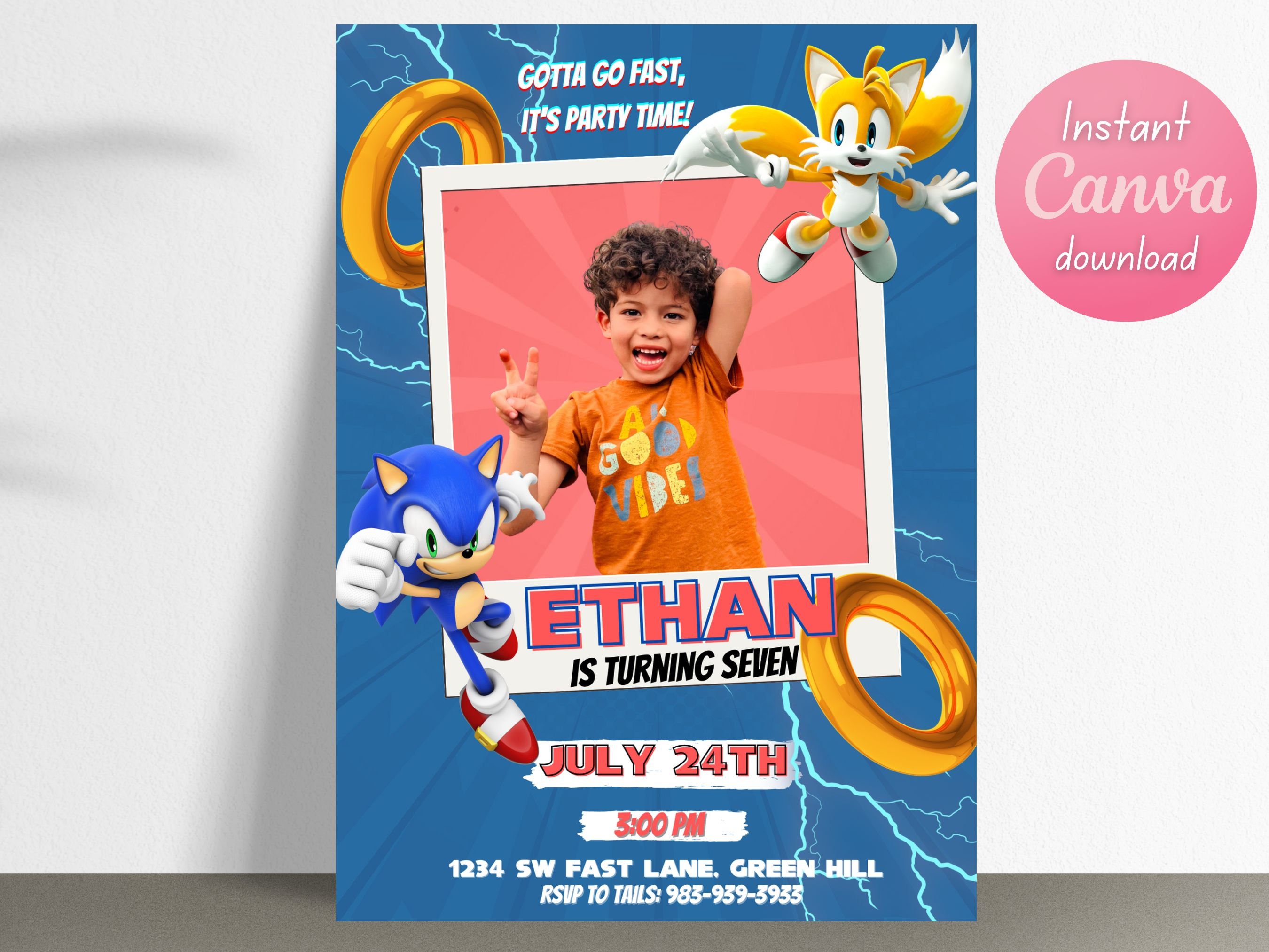 Sonic Birthday Invitation | Sonic the Hedgehog | Sonic Party Invitation ...