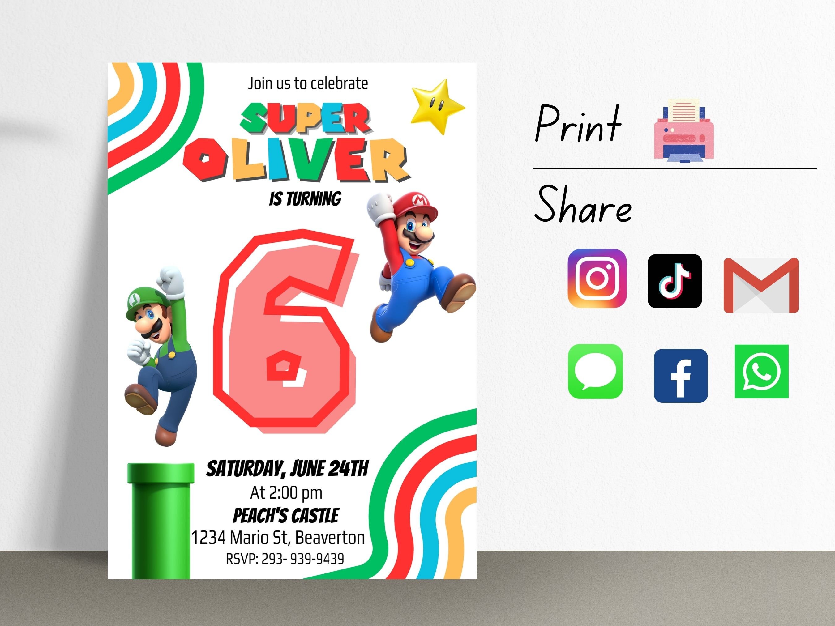 Mario Birthday Invitation Super Mario Party Mario Party - Etsy