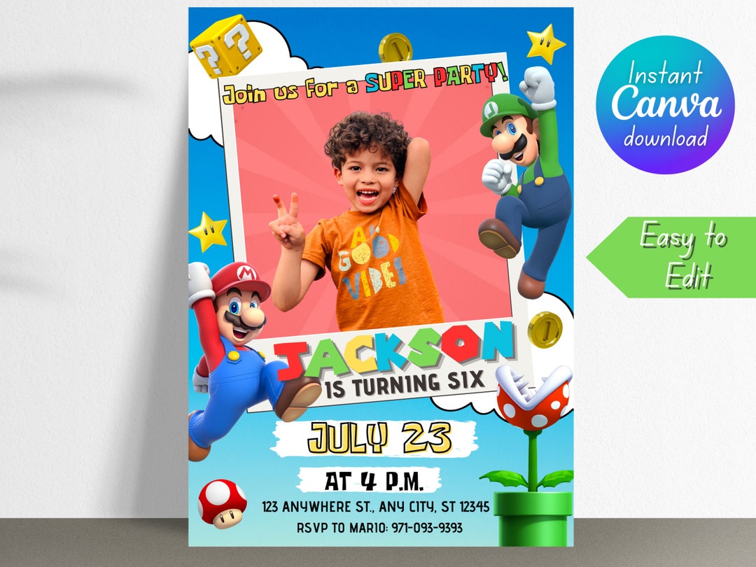 Super Mario Birthday Invitation | Super Mario Bros Instant Download ...