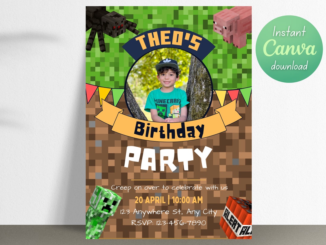 Minecrafter Birthday Invitation | Minecraft Party Invitation ...