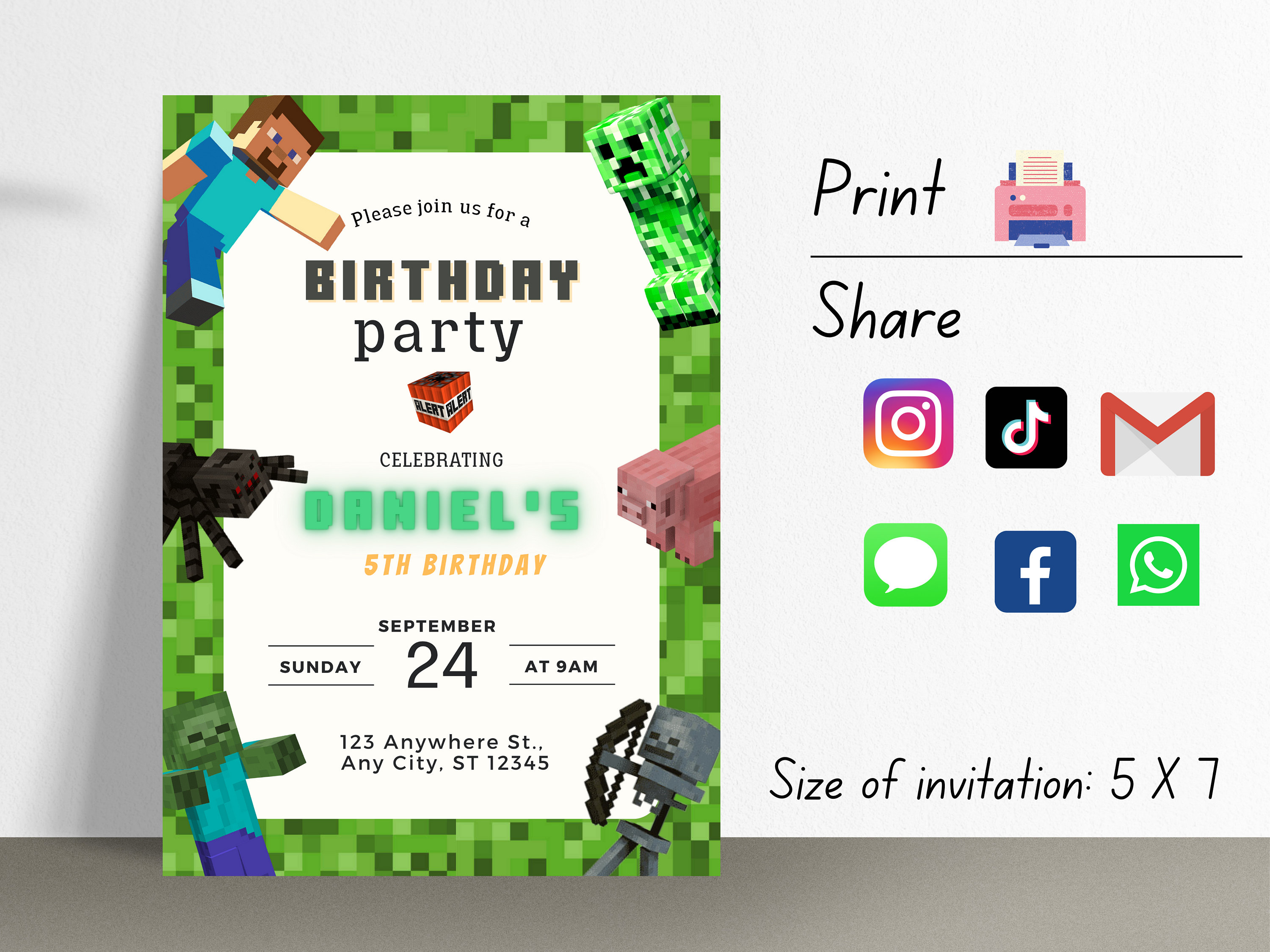 Minecrafter Birthday Invitation Minecraft Party Minecraft Invitation ...