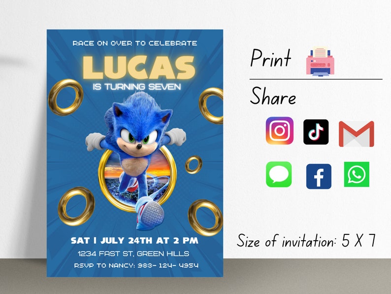 Sonic the Hedgehog Birthday Invitation Sonic Birthday Invitation ...
