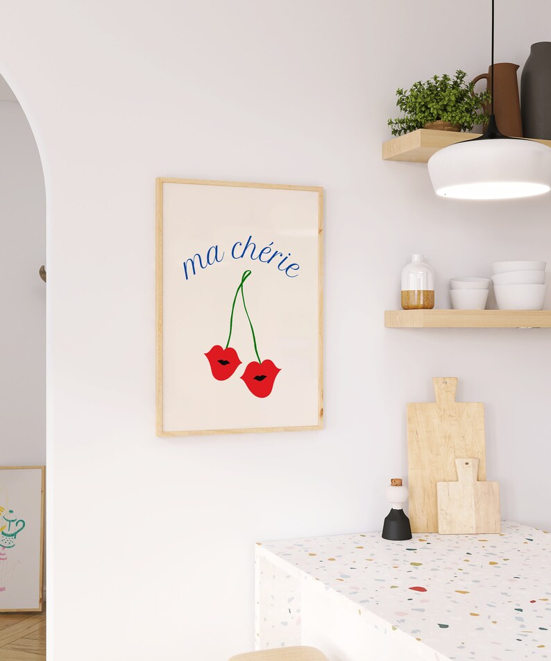 Ma Cherie DIGITAL PRINT | Trendy Cherry Print | Retro Cherries Poster ...