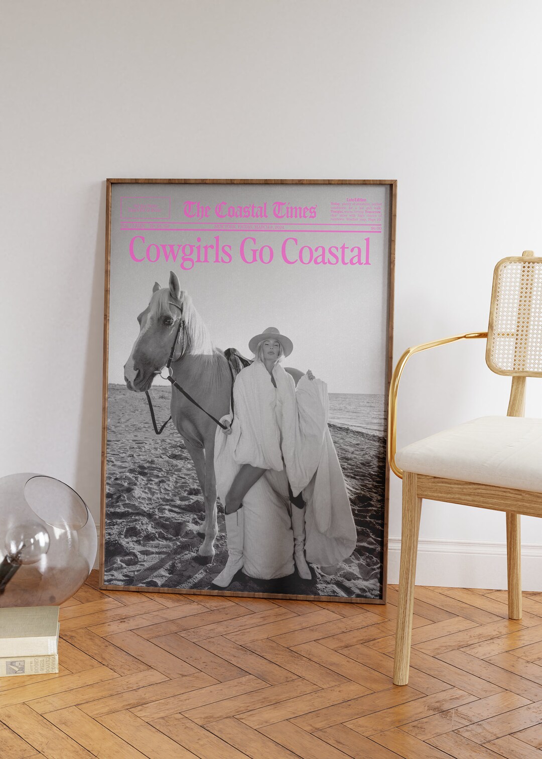 Cowgirls Go Coastal Poster, Trendy Newspaper Print, Western Wall Art ...