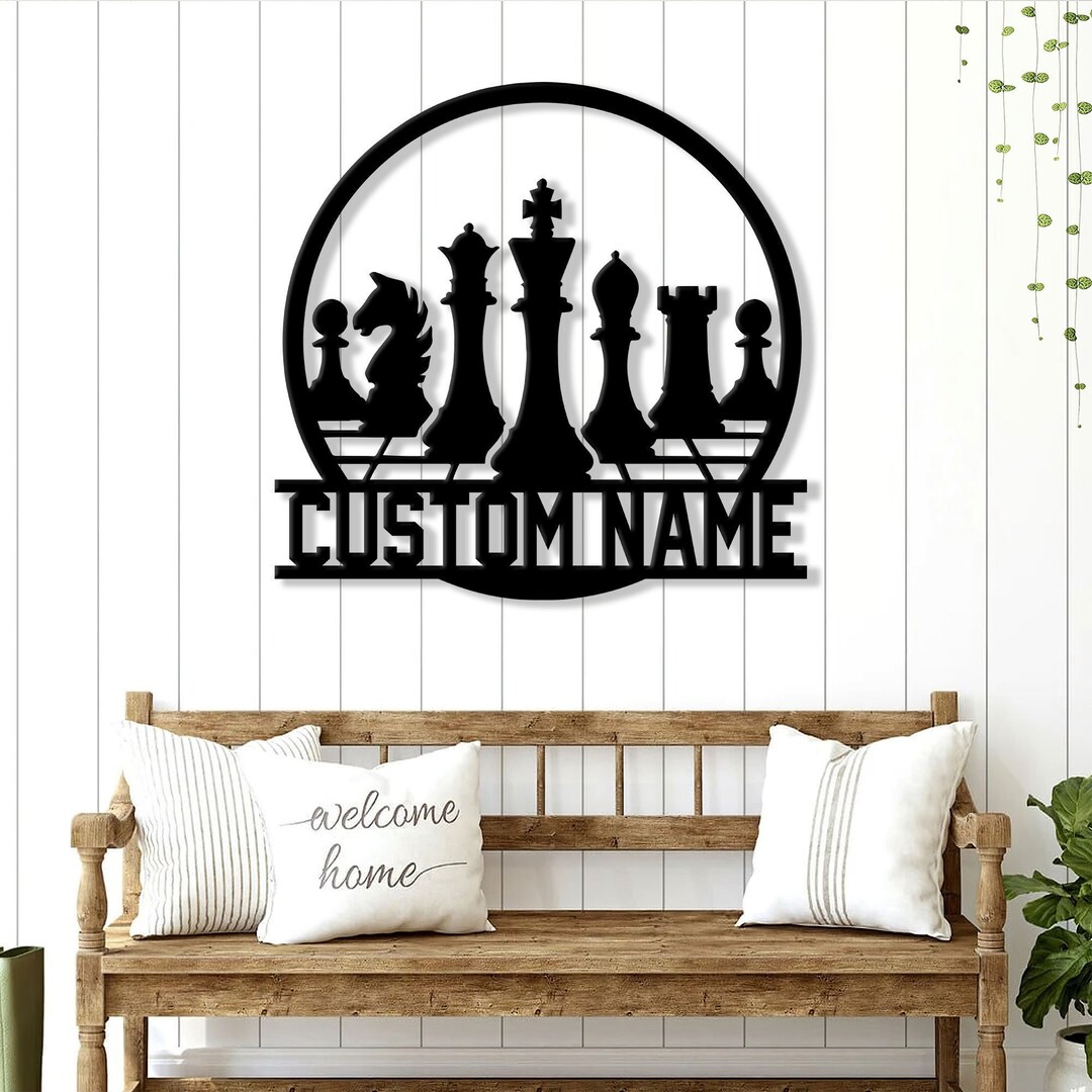 Personalized Chess Metal Sign, Chess Board Sign, Custom Name Room Sign ...