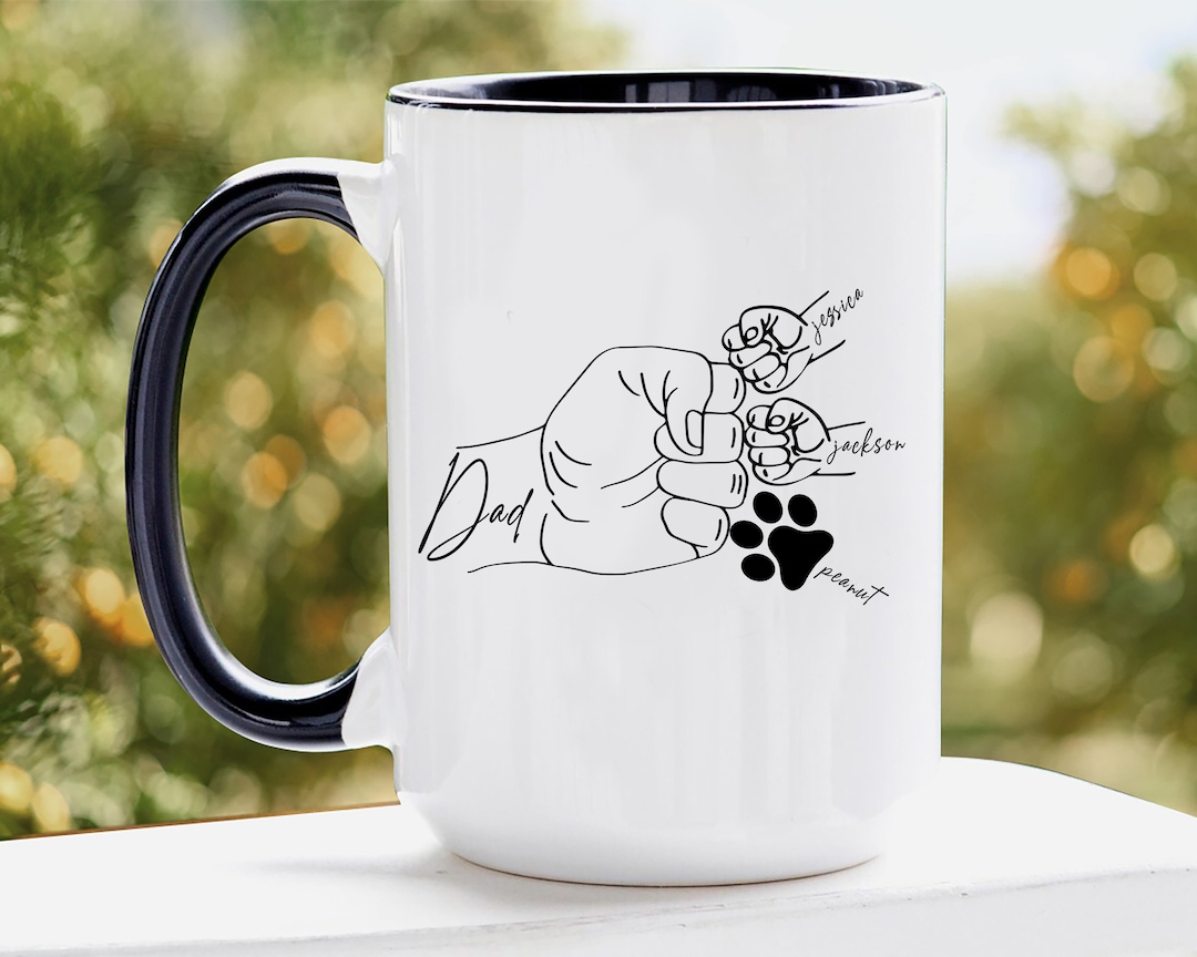 Personalized Dad Mug, Dad, Kid & Pet Fist Bump Mugs, Family Coffee Mug ...
