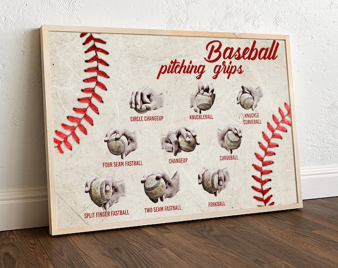 Baseball Pitch Grip Poster MLB Little League Vintage Retro Wooden T ...