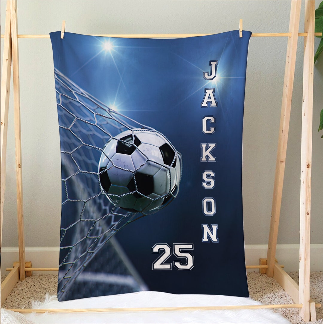 Personalized Soccer Blanket, Soccer Ball & Net Soft Cozy Sherpa Fleece ...