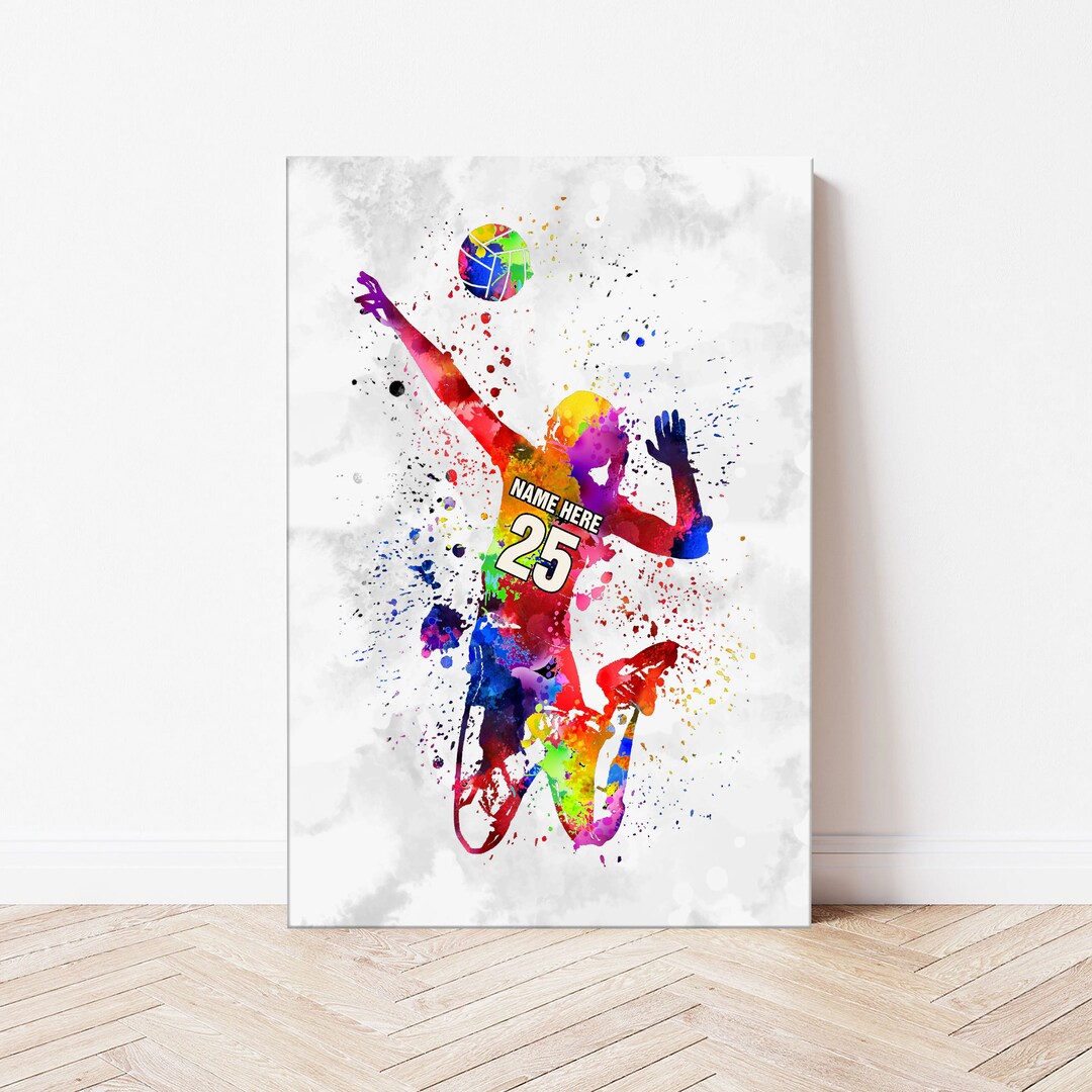Personalized Volleyball Poster/canvas, Watercolor Volleyball Player ...