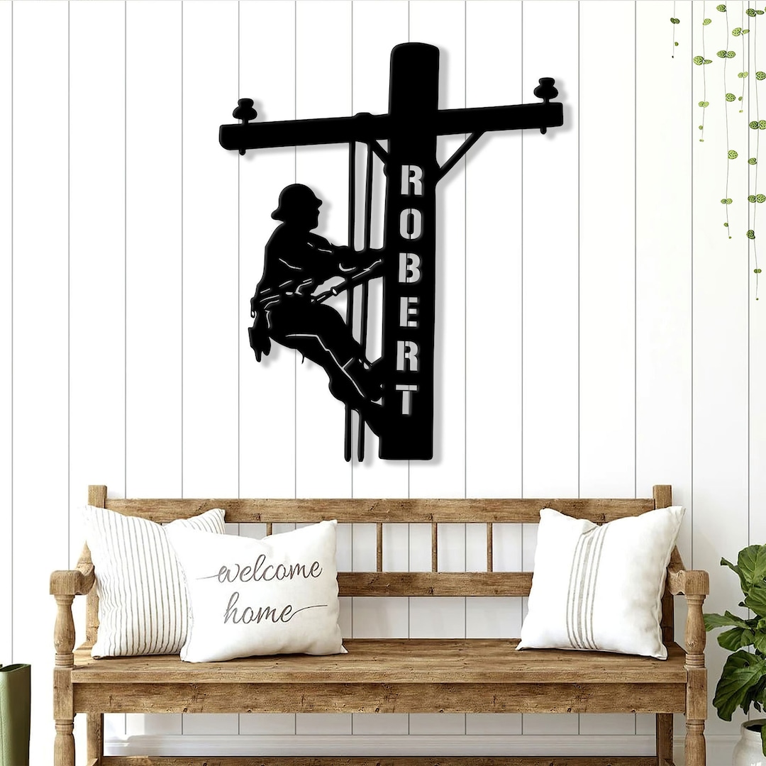 Personalized Lineman Metal Sign, Line-worker Sign, Custom Name Room Sign, Electrical Worker Wall ...