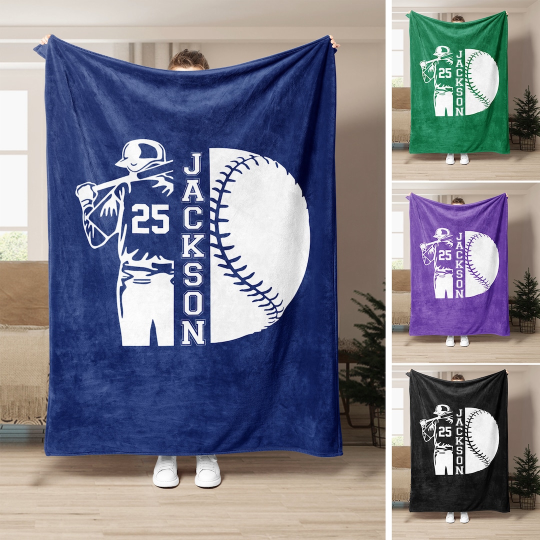 Personalized Baseball Blanket, Custom Name Number Soft Cozy Sherpa ...