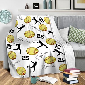 Personalized Softball Blanket Custom Name Number Soft Cozy - Etsy