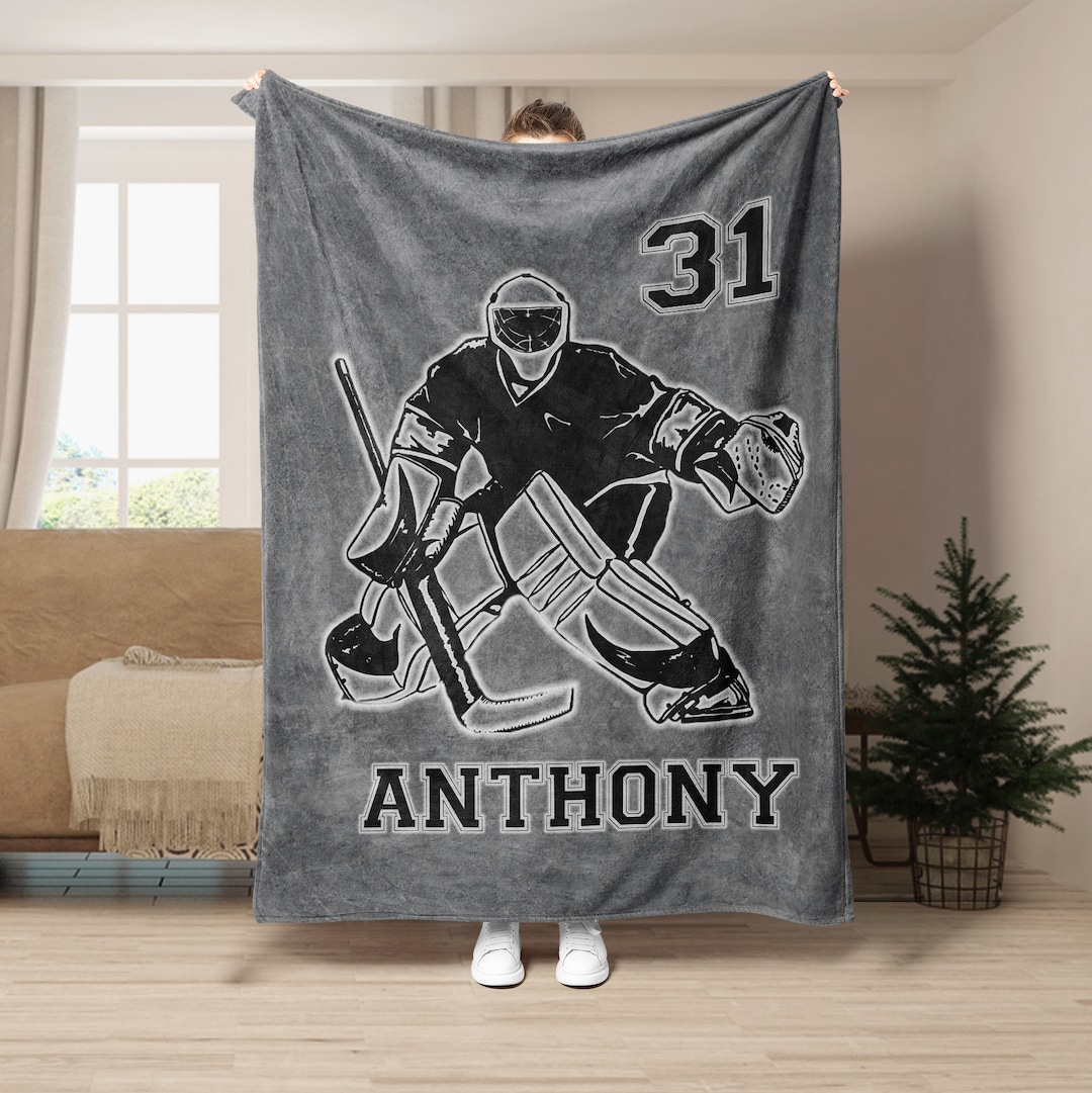 Personalized Hockey Blanket, Hockey Player Soft Cozy Sherpa Fleece ...