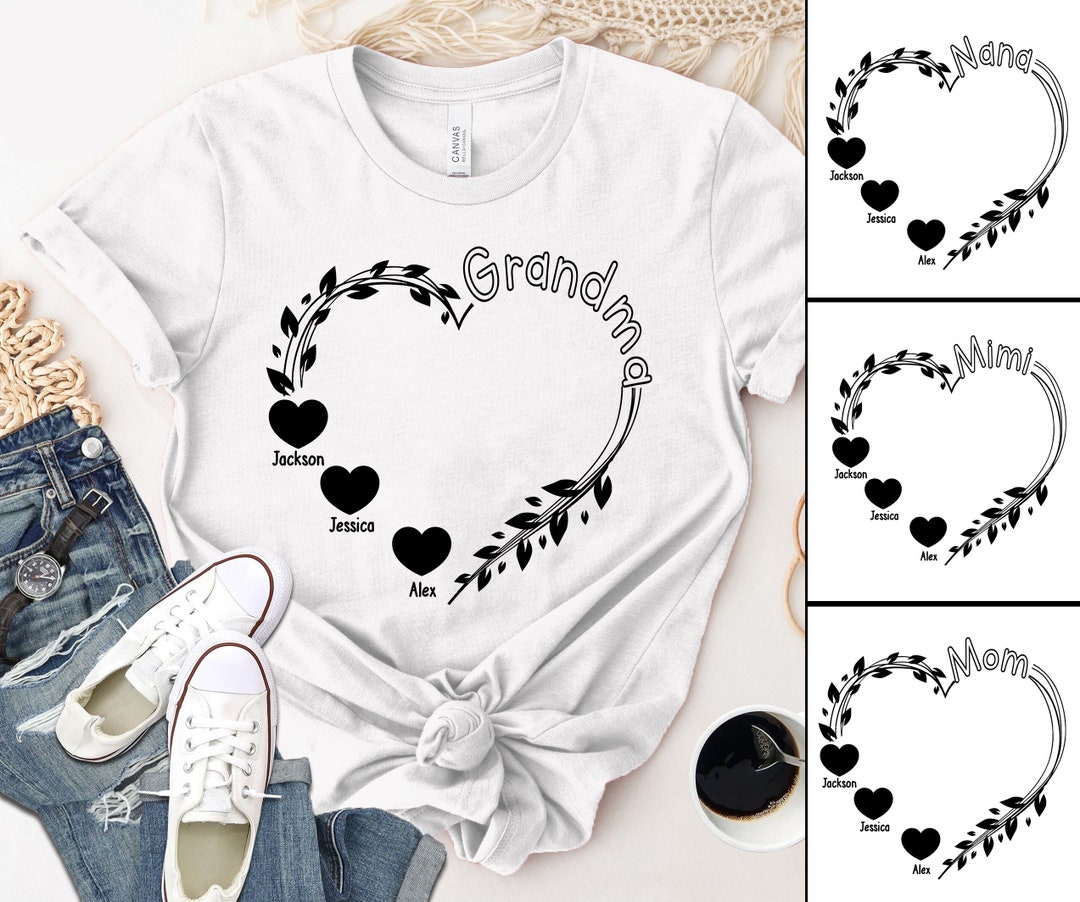 Personalized Grandma T-shirt, Grandma Heart Shirt, Nana Shirts, Custom ...